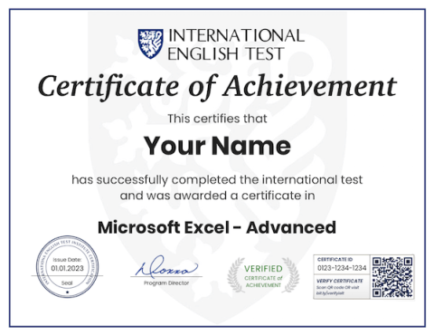 Microsoft Excel Certification - International English Test